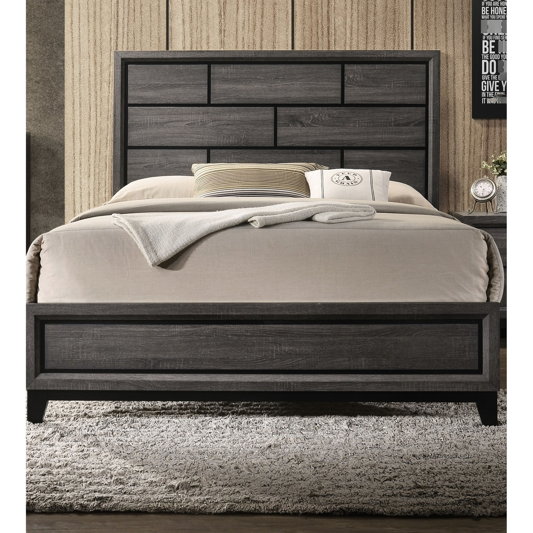 Antique Gray Finish, Panel Bed - Queen Size Bed for Bedroom Elegance ...