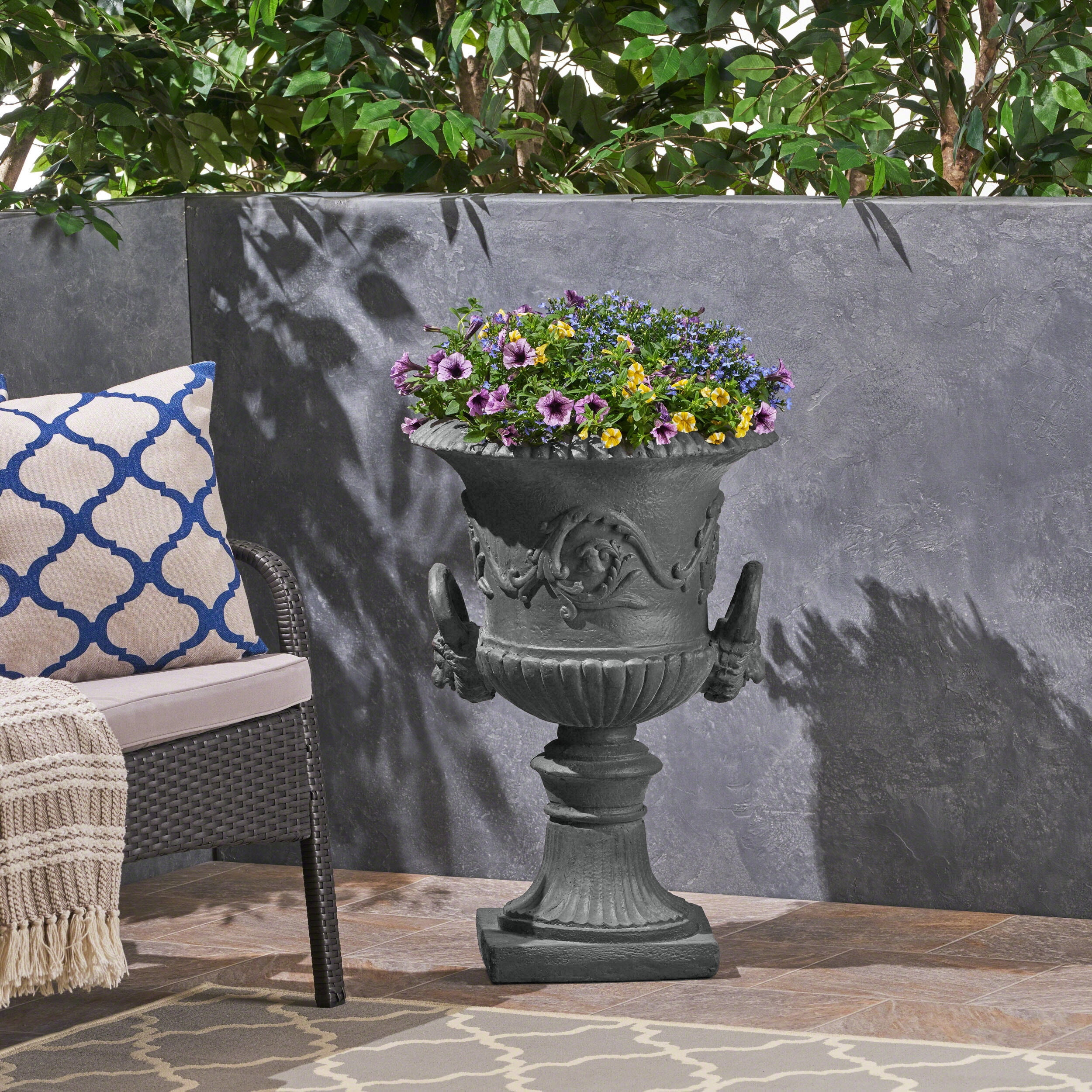 Antique Gray MGO Garden Urn Planter for Outdoor Decor, Lightweight ...