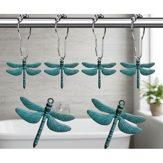 Antique Green Dragonfly Shower Curtain Hooks - Decorative Shower Hooks ...
