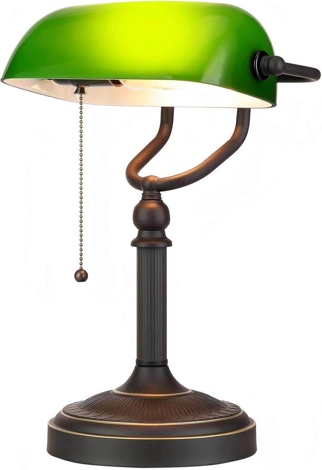 Antique Green Glass Bankers Desk Lamp with Pull Chain Switch Plug in ...