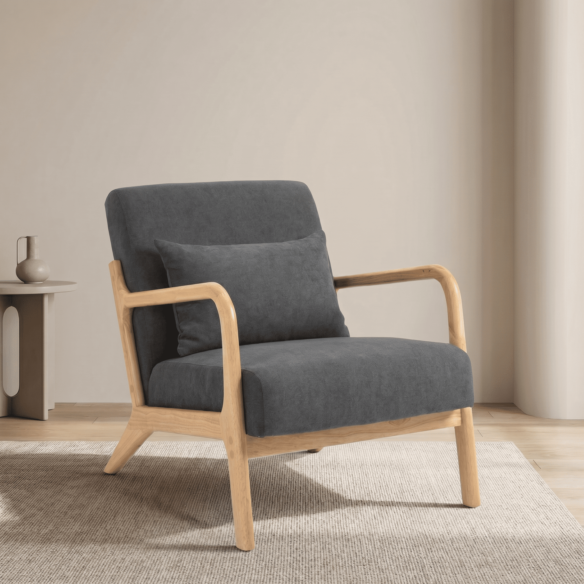 Antique Grey Cotton Linen Accent Chair - 25.00 in Seat for Living Room ...