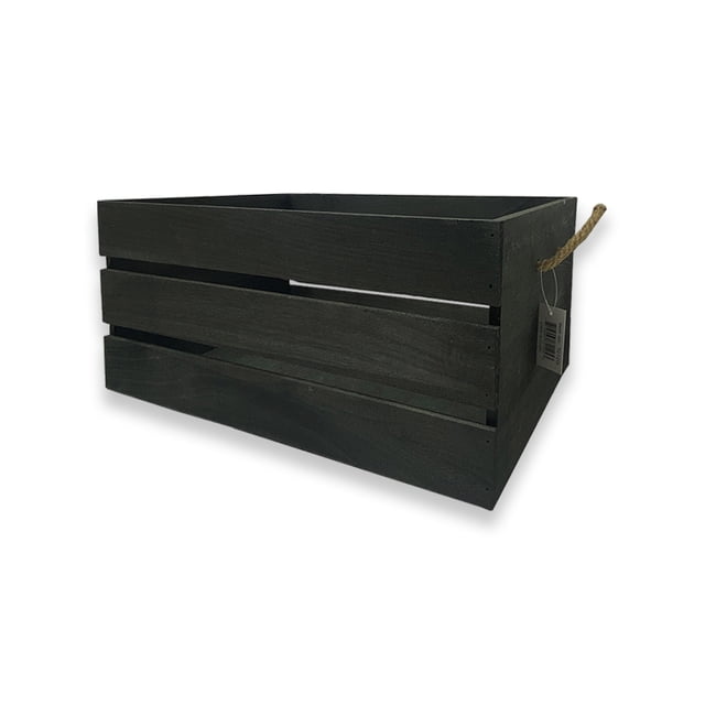 Antique Grey Wooden Crate Storage Box with Rope Handles 15in - Walmart.com
