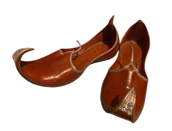 Antique Hand Sewn Leather Men Shoe Size 8 Mughal Mojari Shoes Gold ...
