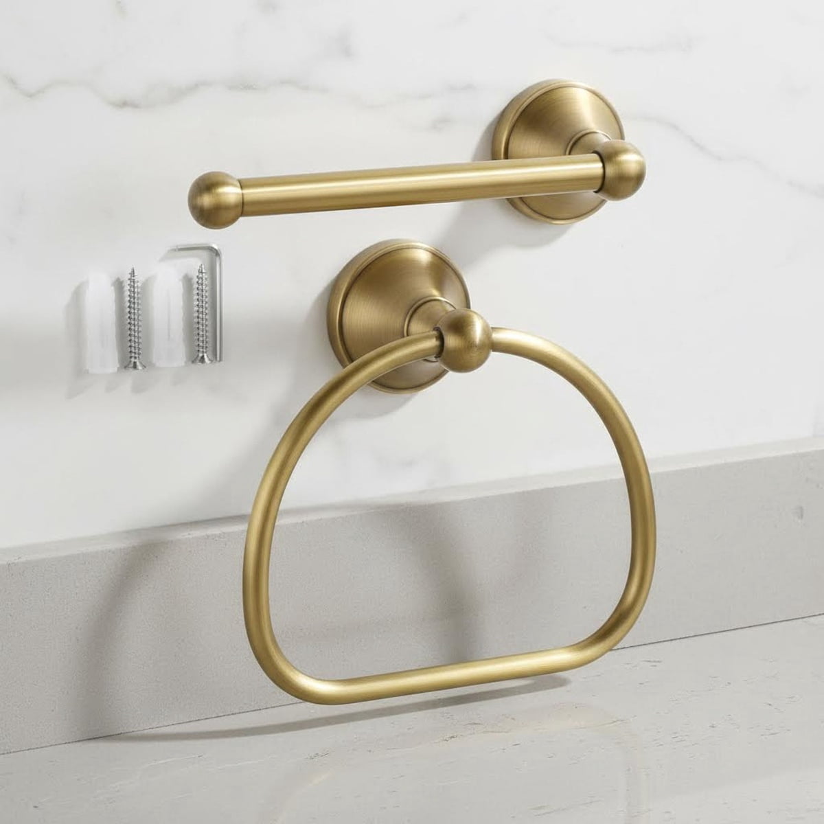 Antique Hand Towel Holder and Toilet Paper Holder Set, Brass Towel Ring ...