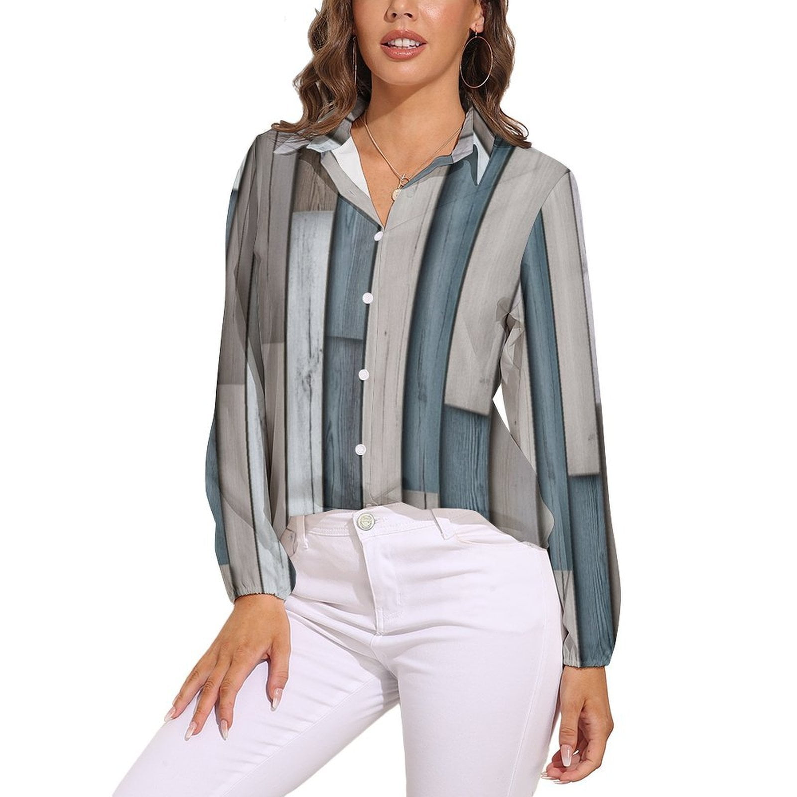 Antique Hardwood Wood Rustic Planks-1 Long Sleeve Blouse Woman ...