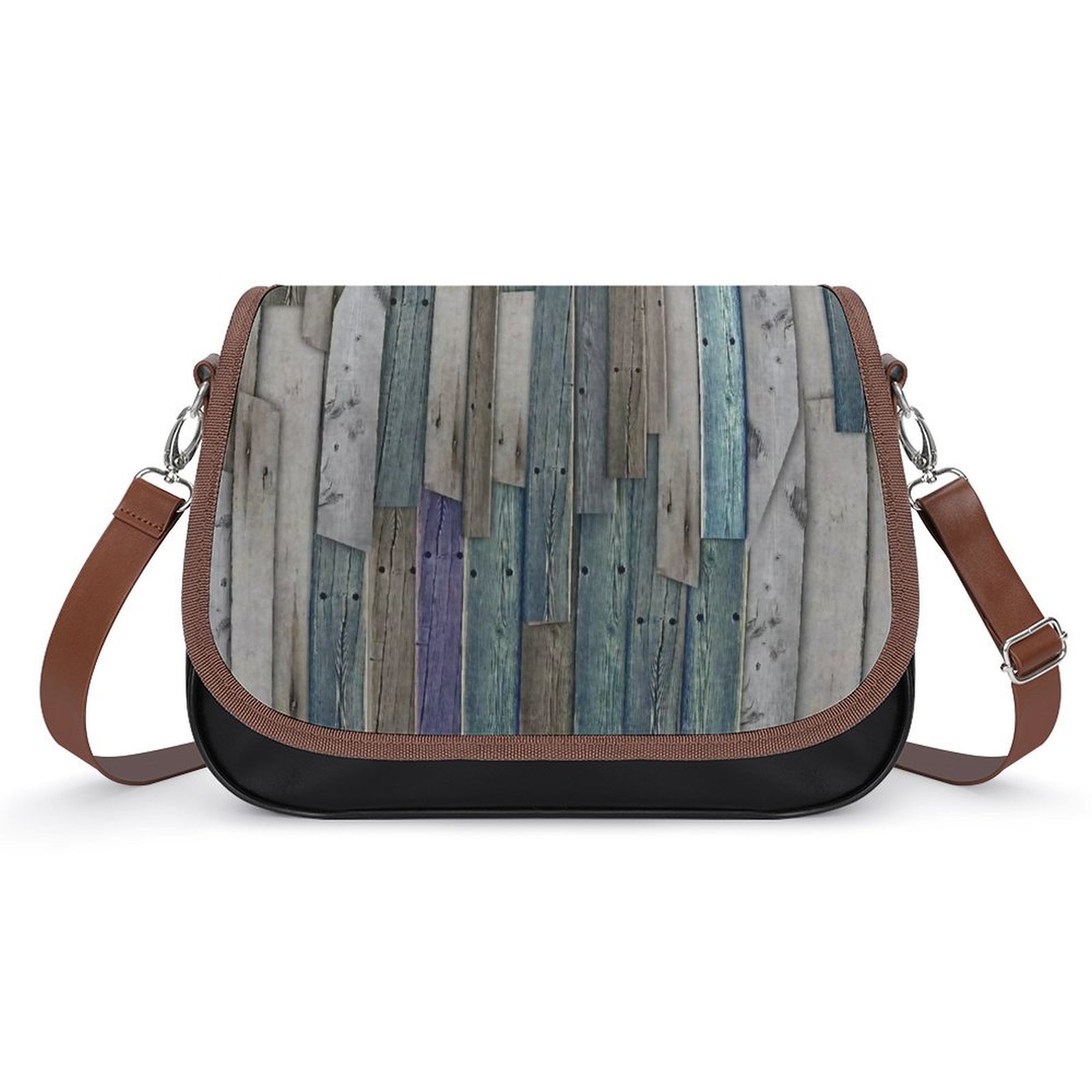Antique Hardwood Wood Rustic Planks Pu Leather Shoulder Bag Essential ...