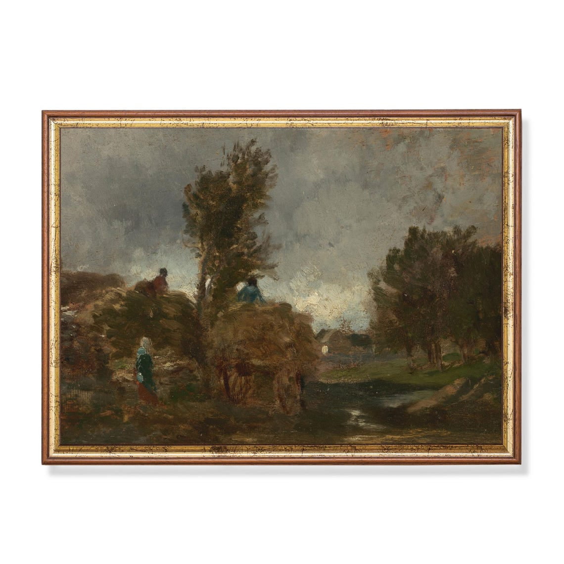 Antique Hay Harvest Rustic Farmhouse Landscape Art Home Decor UNFRAMED ...