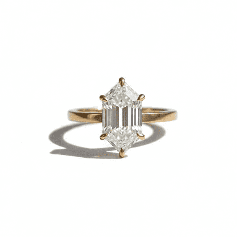 Antique Hexagon Cut Daimond Solitaire Engagement Ring, Elegant ...