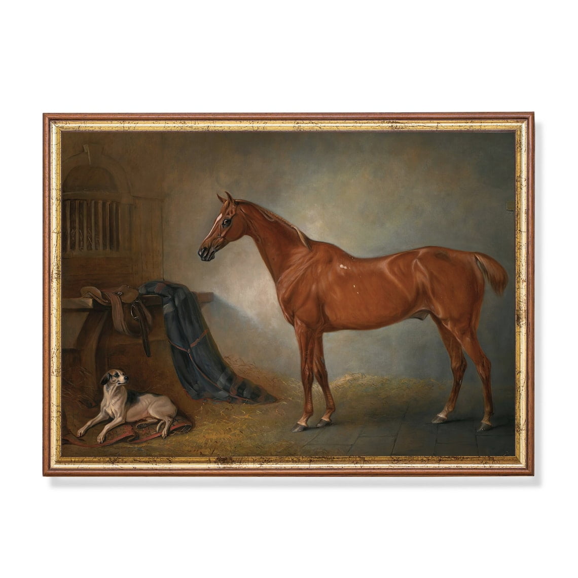Antique Horse & Dog Stable Poster Rustic Equestrian Wall Art Home Decor ...