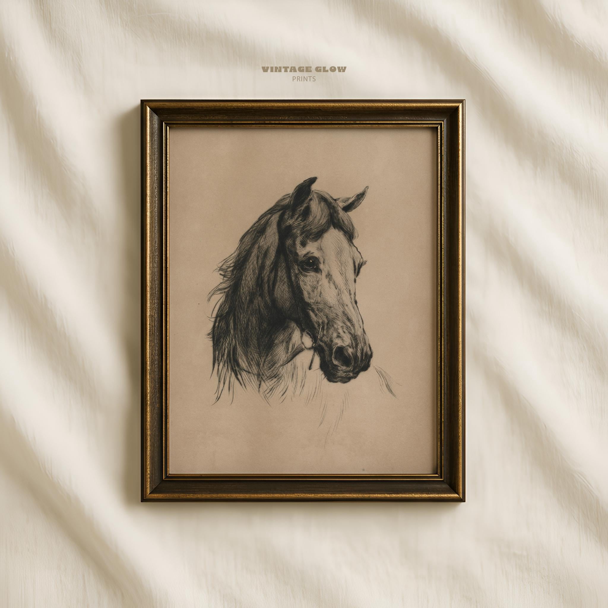 Antique Horse Drawing Print | Rustic Vintage Equestrian Farm Animal ...