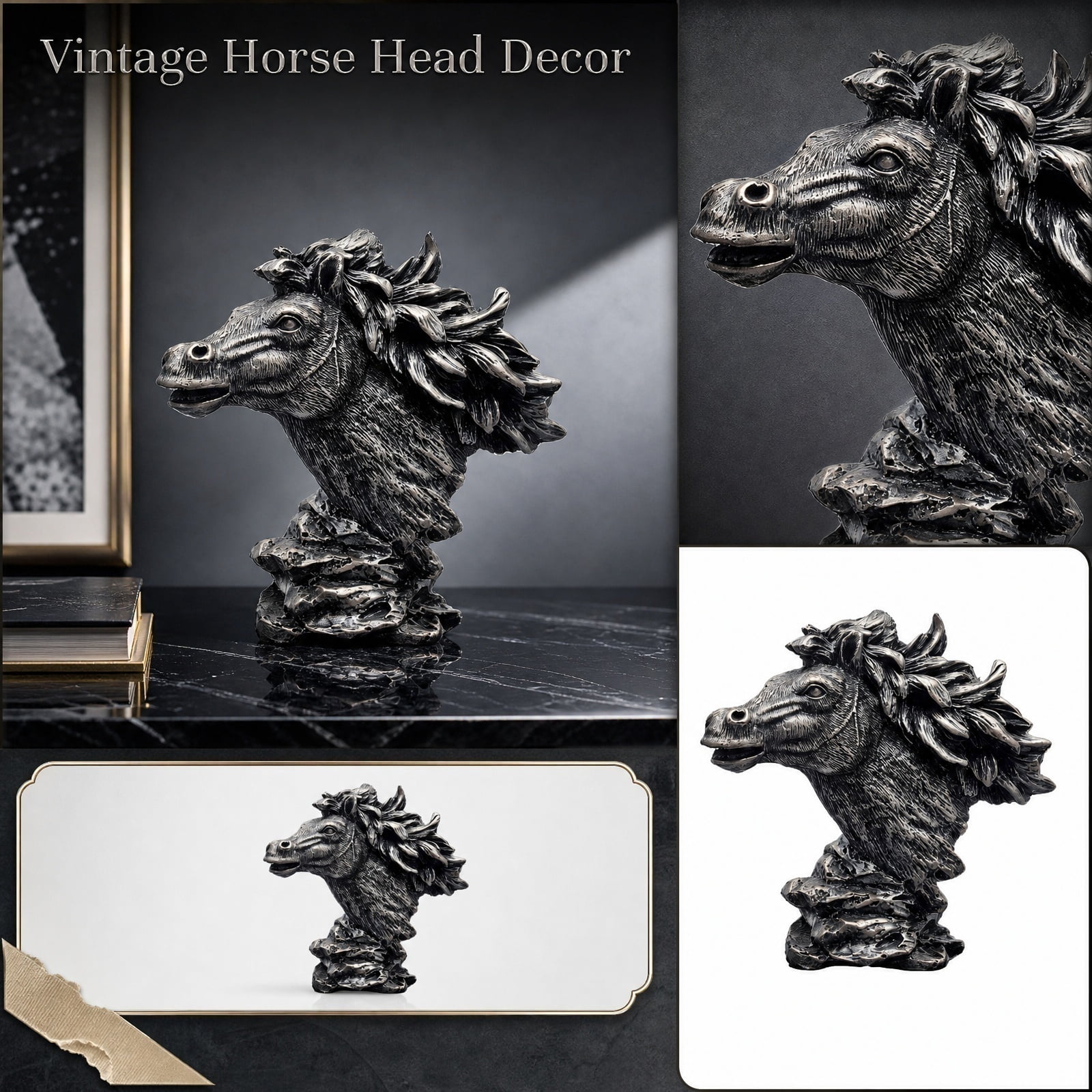 Antique Horse Head Bust, Living Room Shelf Decor, Aesthetic Office ...