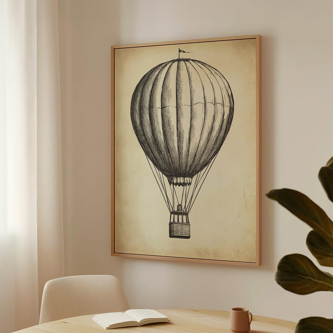 Antique Hot Air Balloon Sketch – Vintage Ink Drawing – Retro Aviation ...