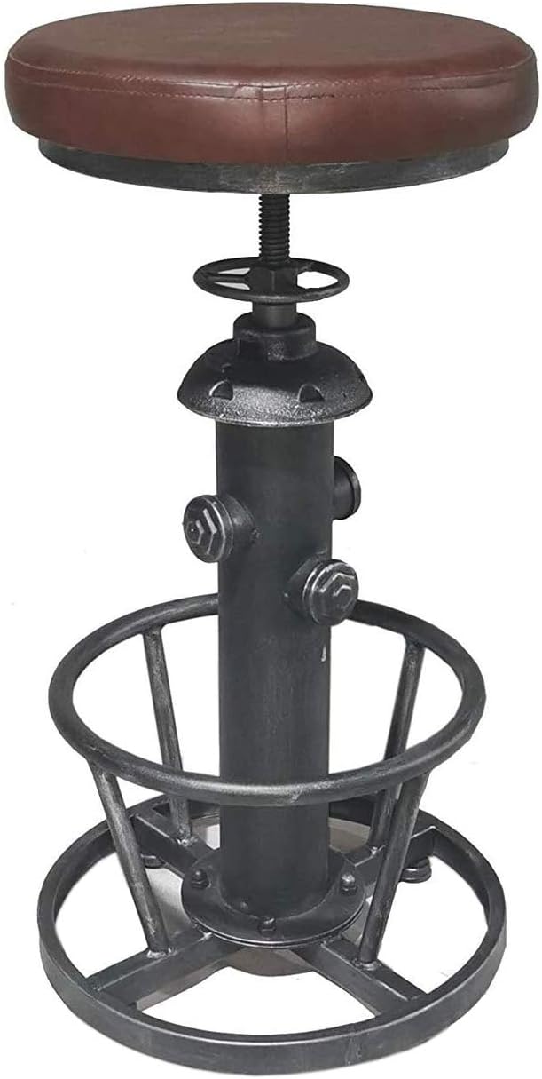Antique Industrial Round Bottom Adjustable Height Cafe Coffee Retro ...
