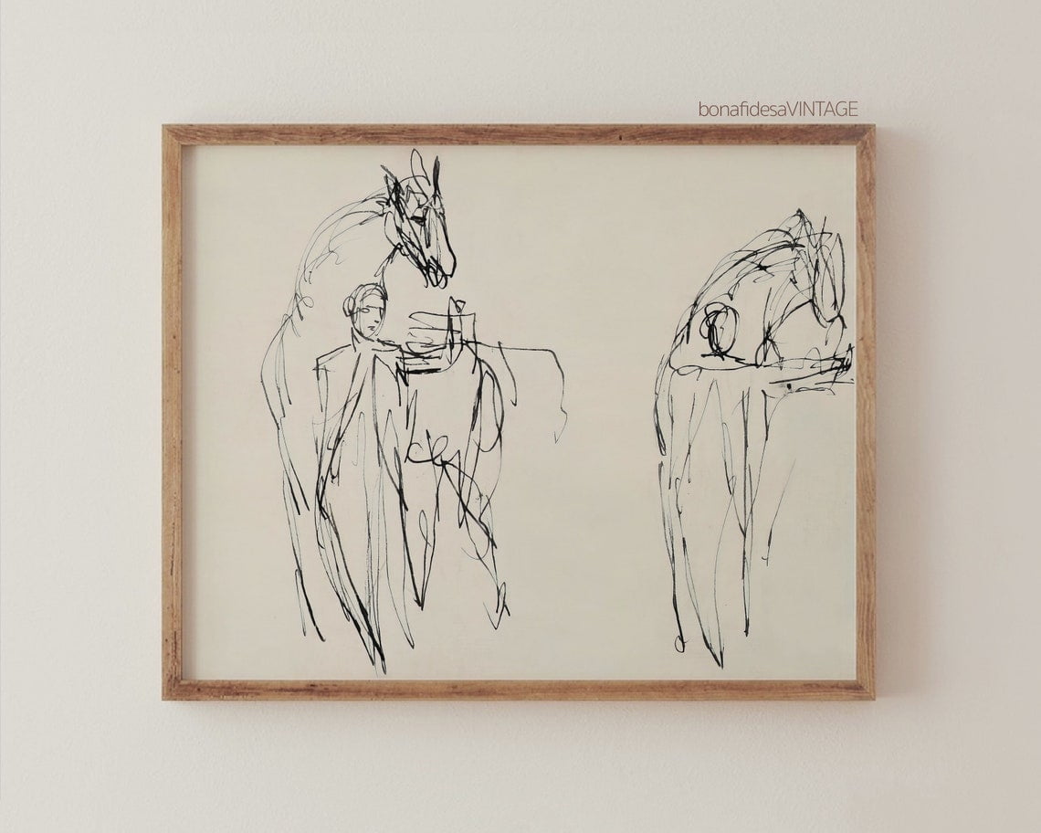Antique Ink Figure Sketch - Contemporary Minimalist Art - able Drawing ...