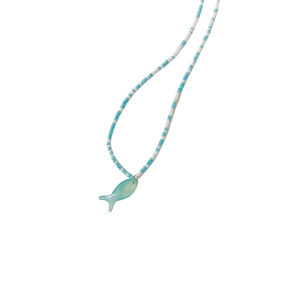 Antique Inspired Beaded Necklace With Shell Fish Pendant Adjustable ...