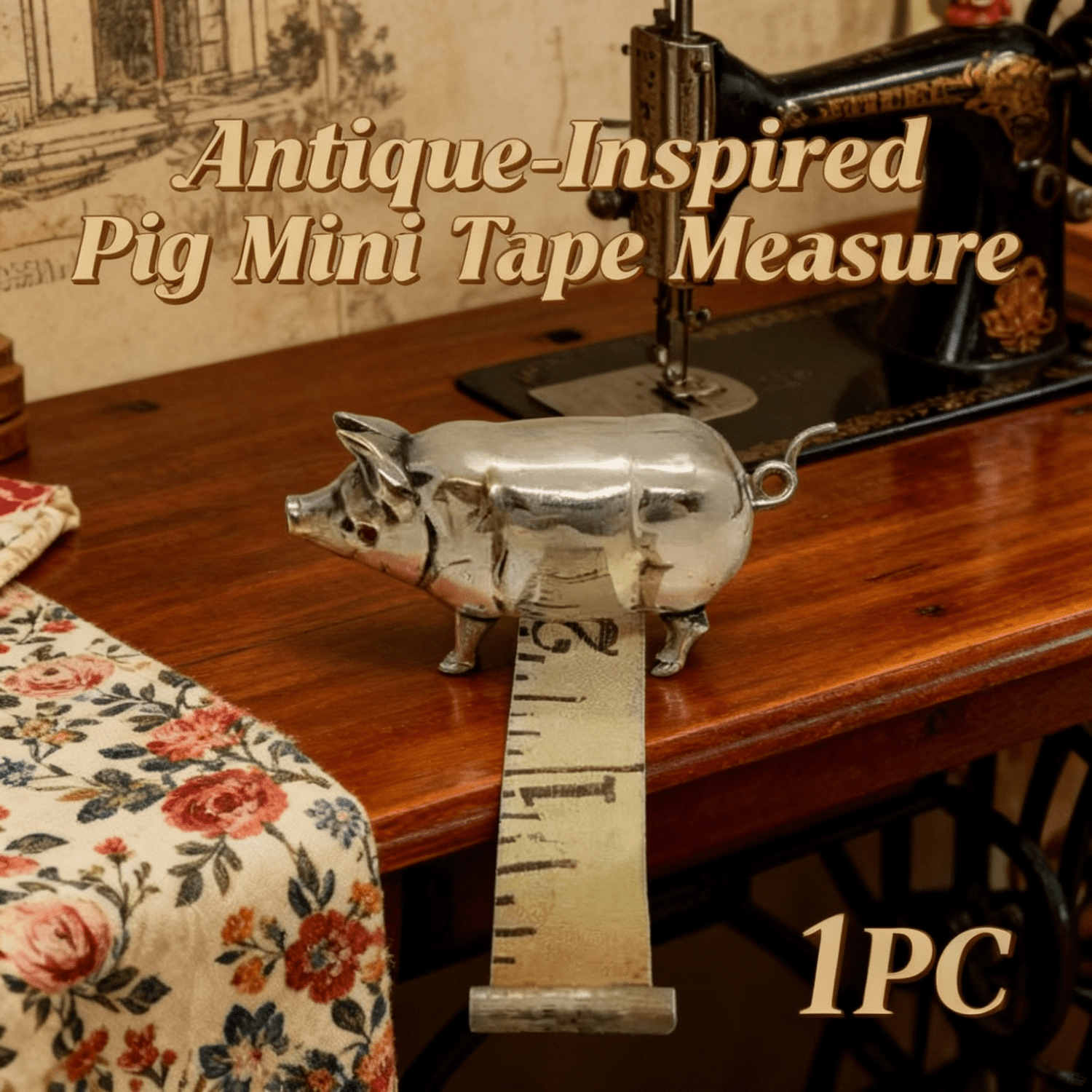 Antique-Inspired Pig Mini Tape Measure,Vintage Brass Pig Sewing Tape ...