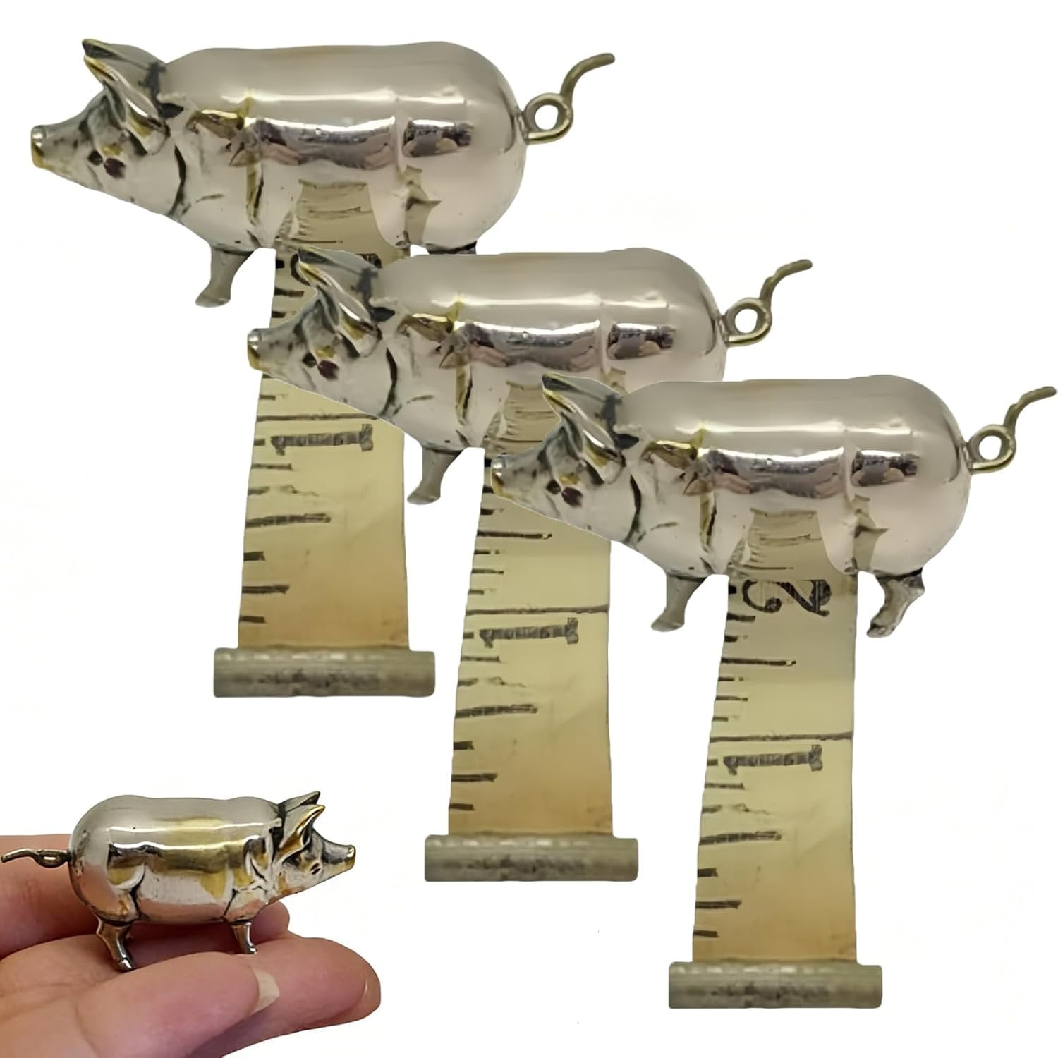 Antique-Inspired Pig Mini Tape Measure, Vintage Metal Pig Retractable ...
