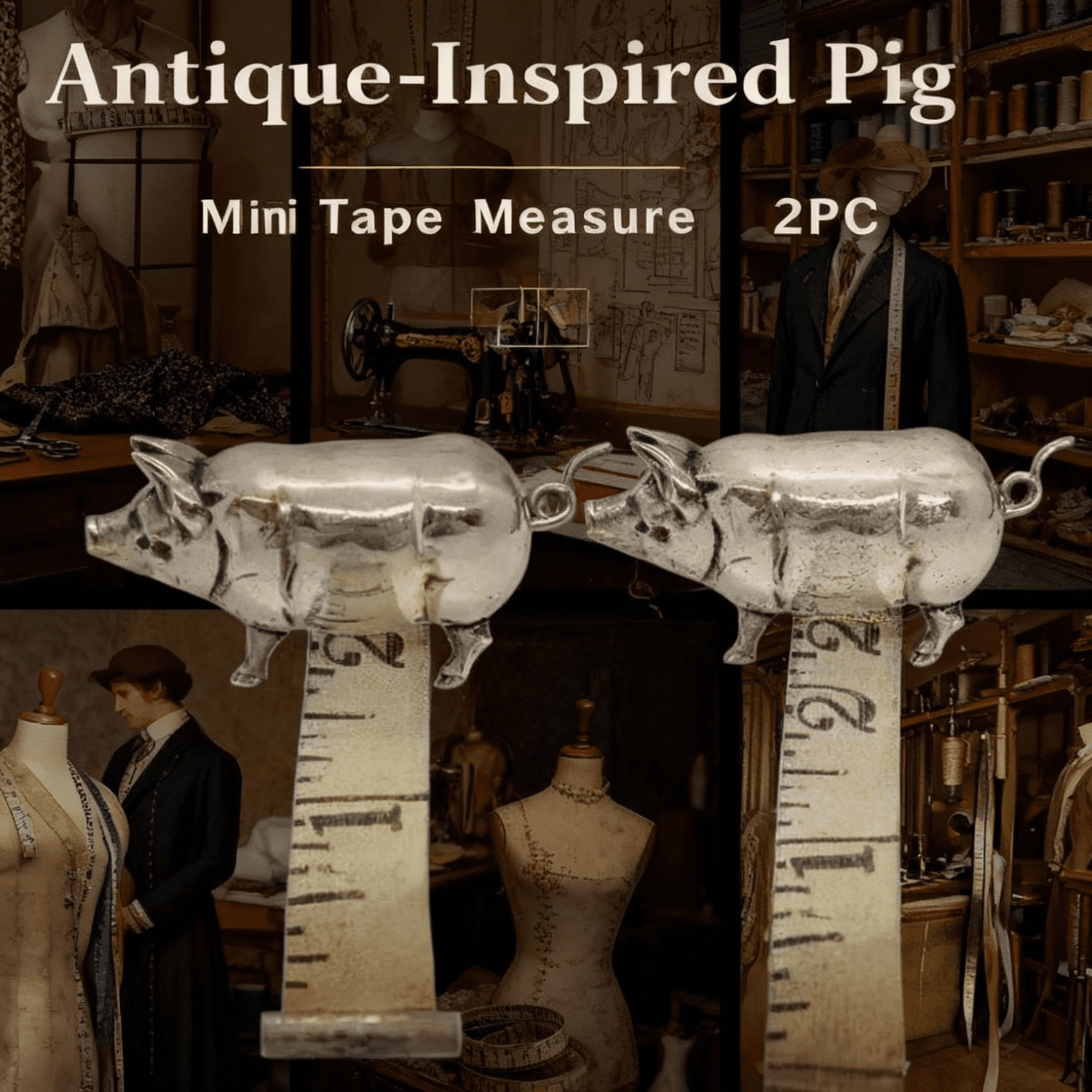 Antique-Inspired Pig Mini Tape Measure,Vintage Metal Pig Soft Measuring ...