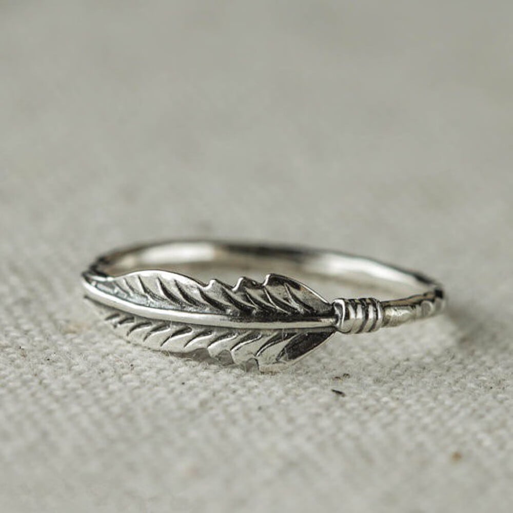 Antique Jewelry Solid Sterling Silver Feather Ring Stacking Rings Bride ...
