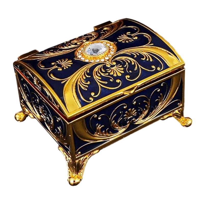 Antique Jewelry Storage Box Elegant Floral Designs And Crystals Accent ...