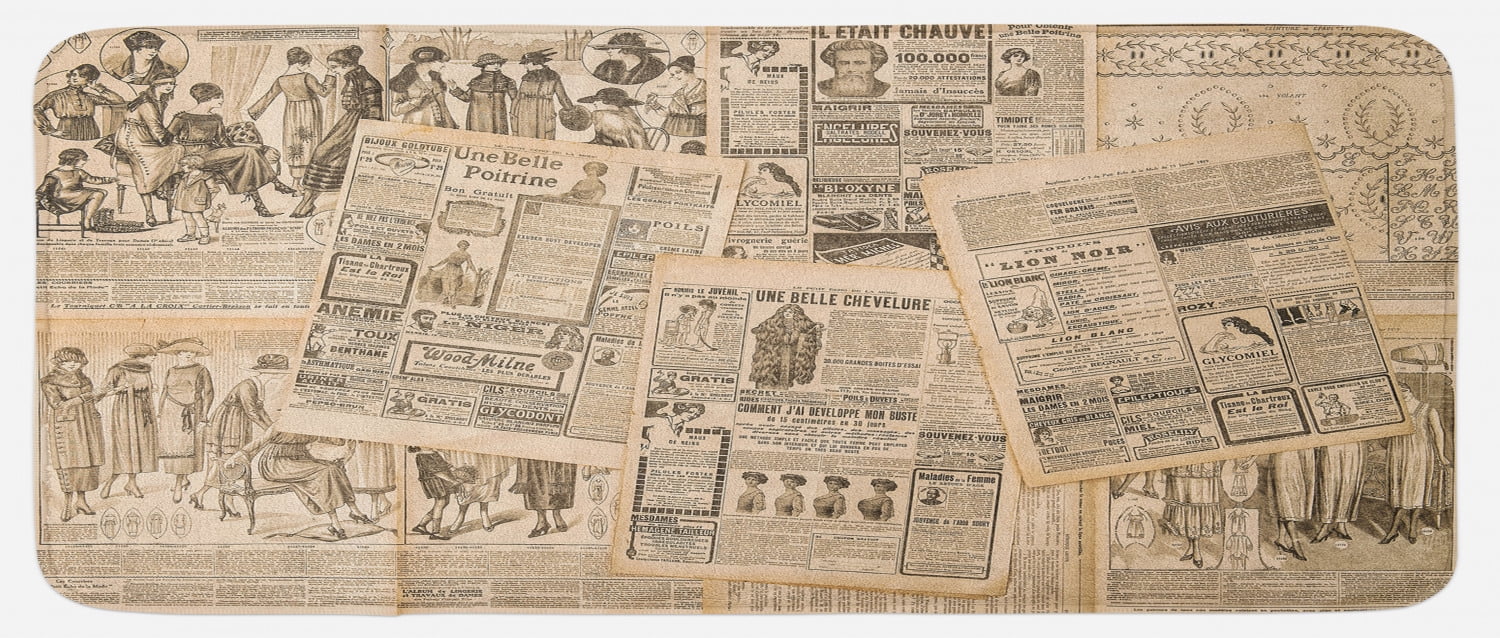 Antique Kitchen Mat, Newspaper Pages with Advertising and Fashion ...