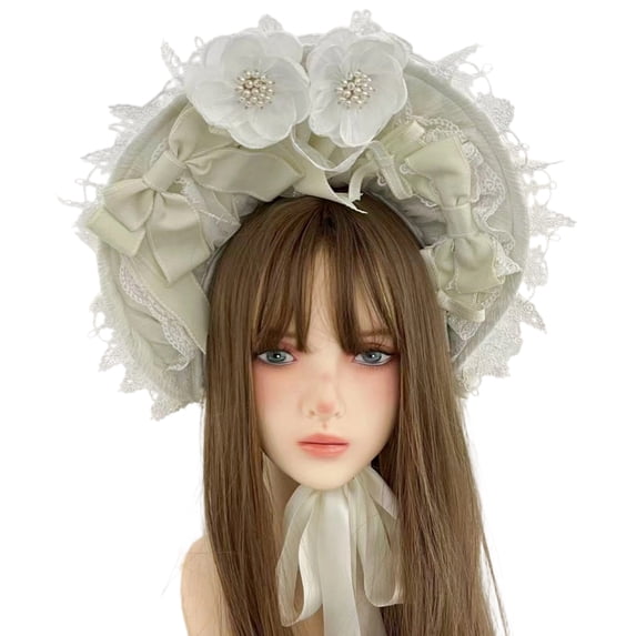 Antique Lace Flower Bonnet Hat Hair Accessory with Bowknot Decors For ...