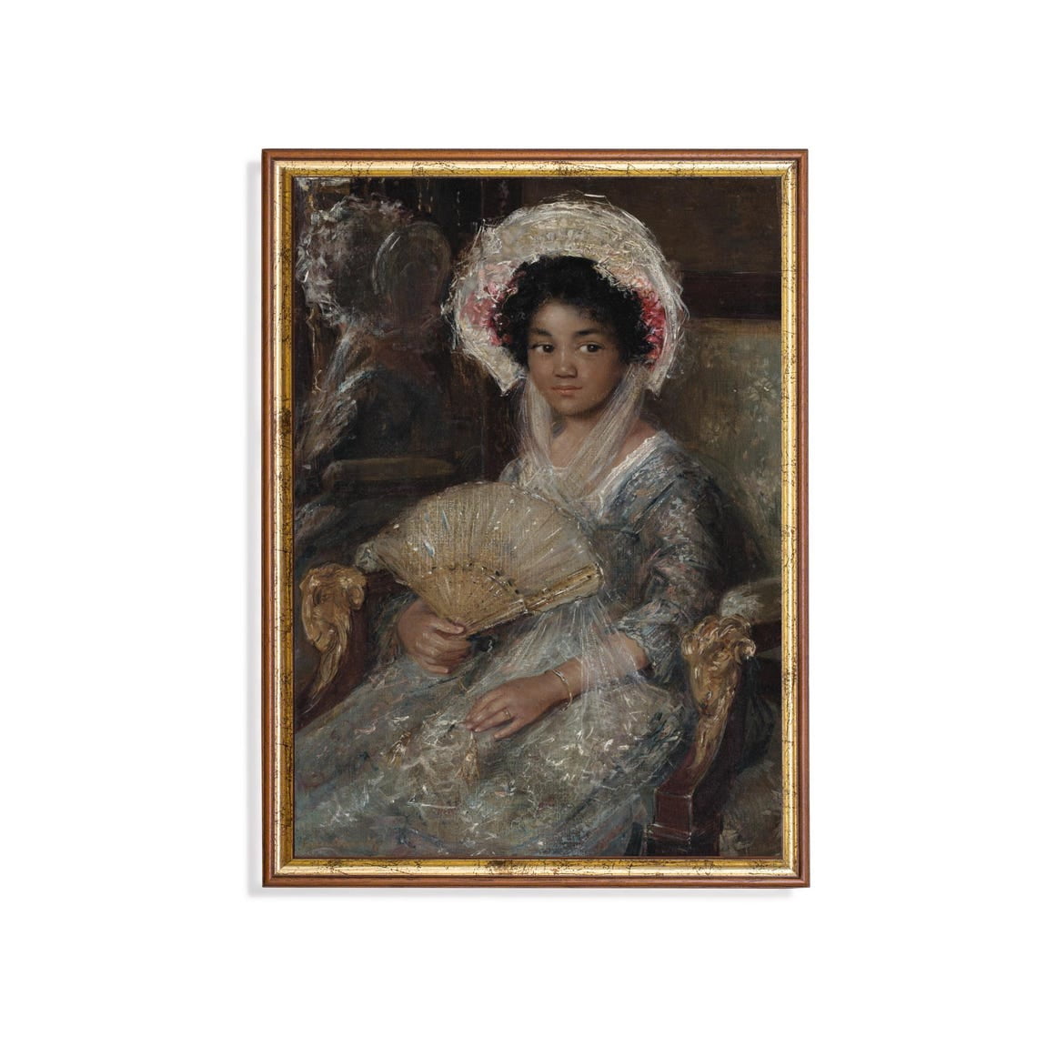 Antique Lady with Fan Portrait 19th Century Regency Art Unframed Paper ...