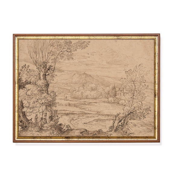 Antique Landscape Line Drawing Rustic Countryside Pen Ink Poster ...