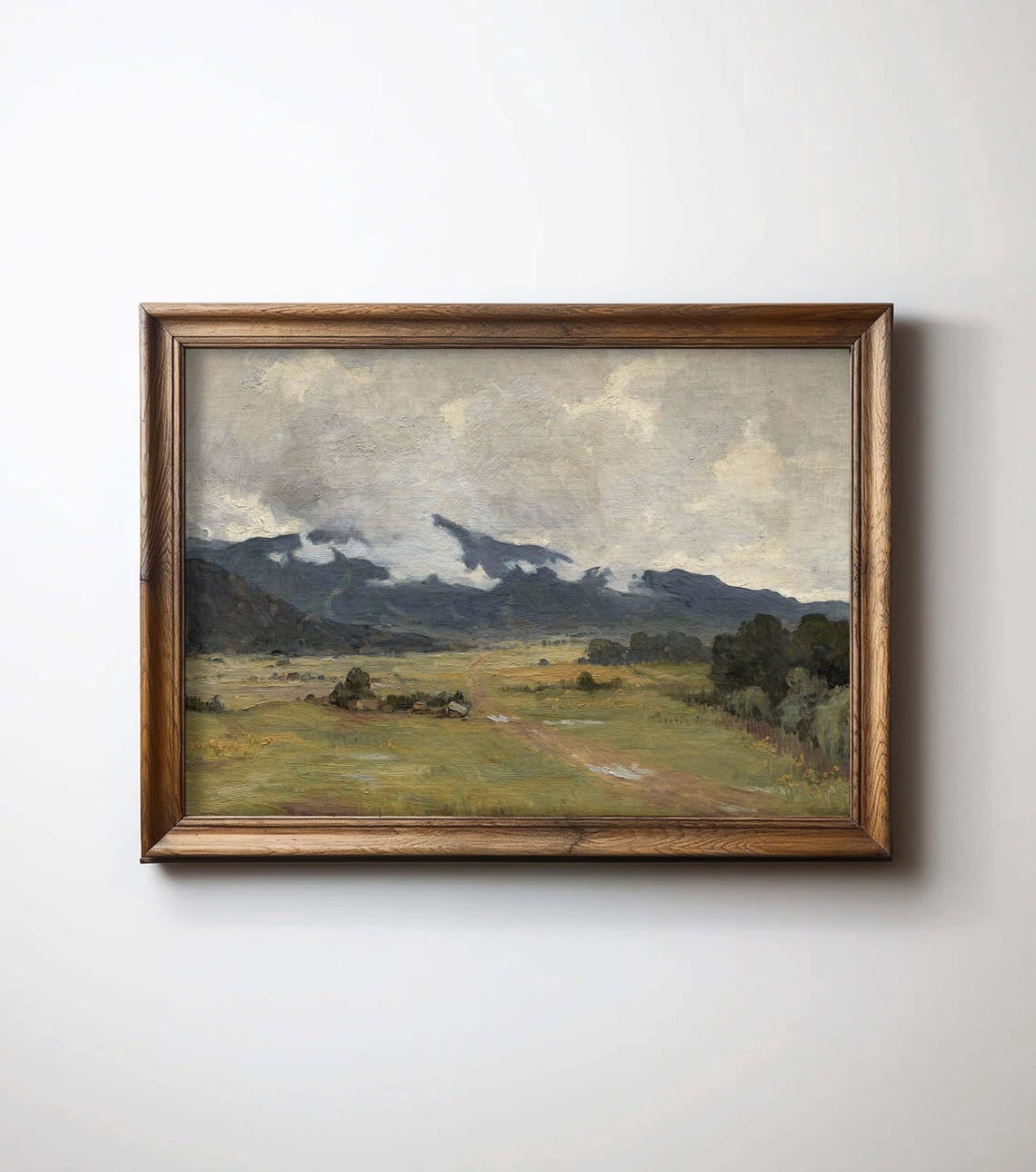 Antique Landscape Storm Over Mountain Art, Vintage Rustic Oil Painting ...
