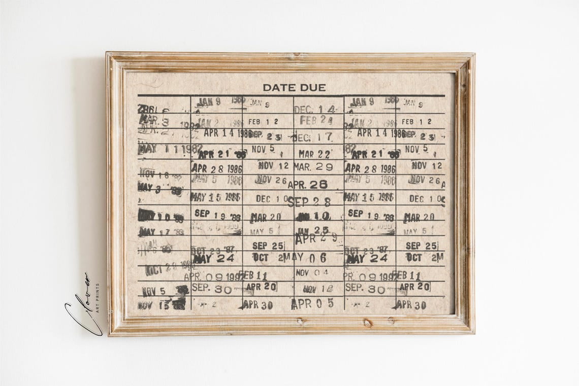 Antique Library Card Print, Retro Book Due Date Card Print, Vintage ...