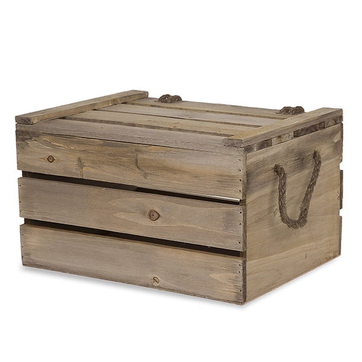 Antique Light Brown Wooden Crate Storage Box with Lid - Medium Size ...