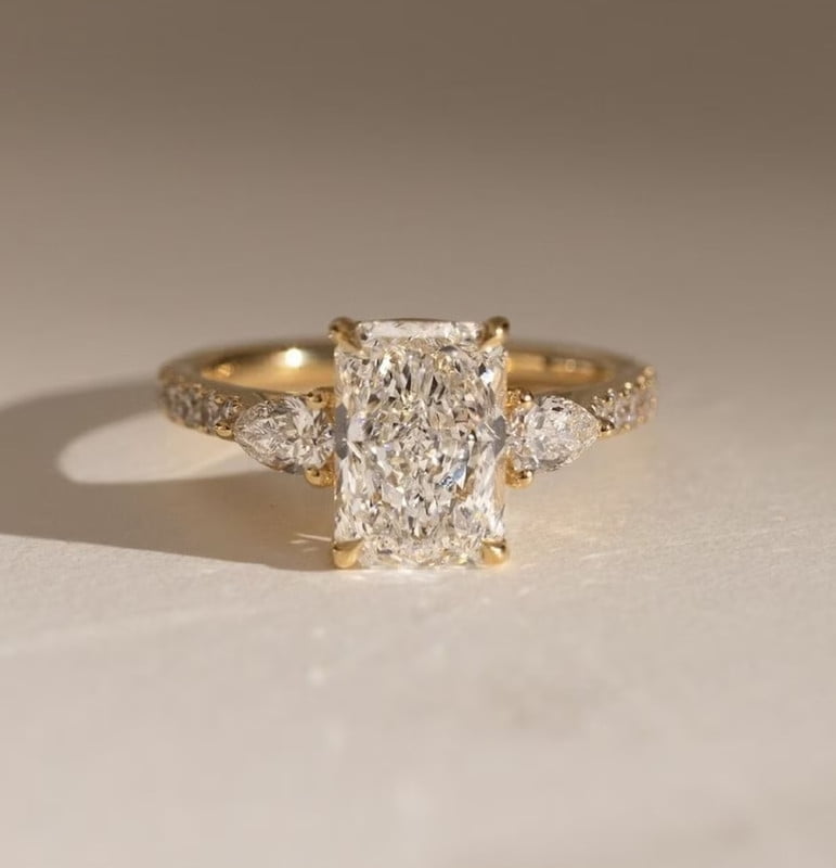 Antique Look Diamond Ring 3 CT Radiant Cut Engagement Ring Solid 14K ...
