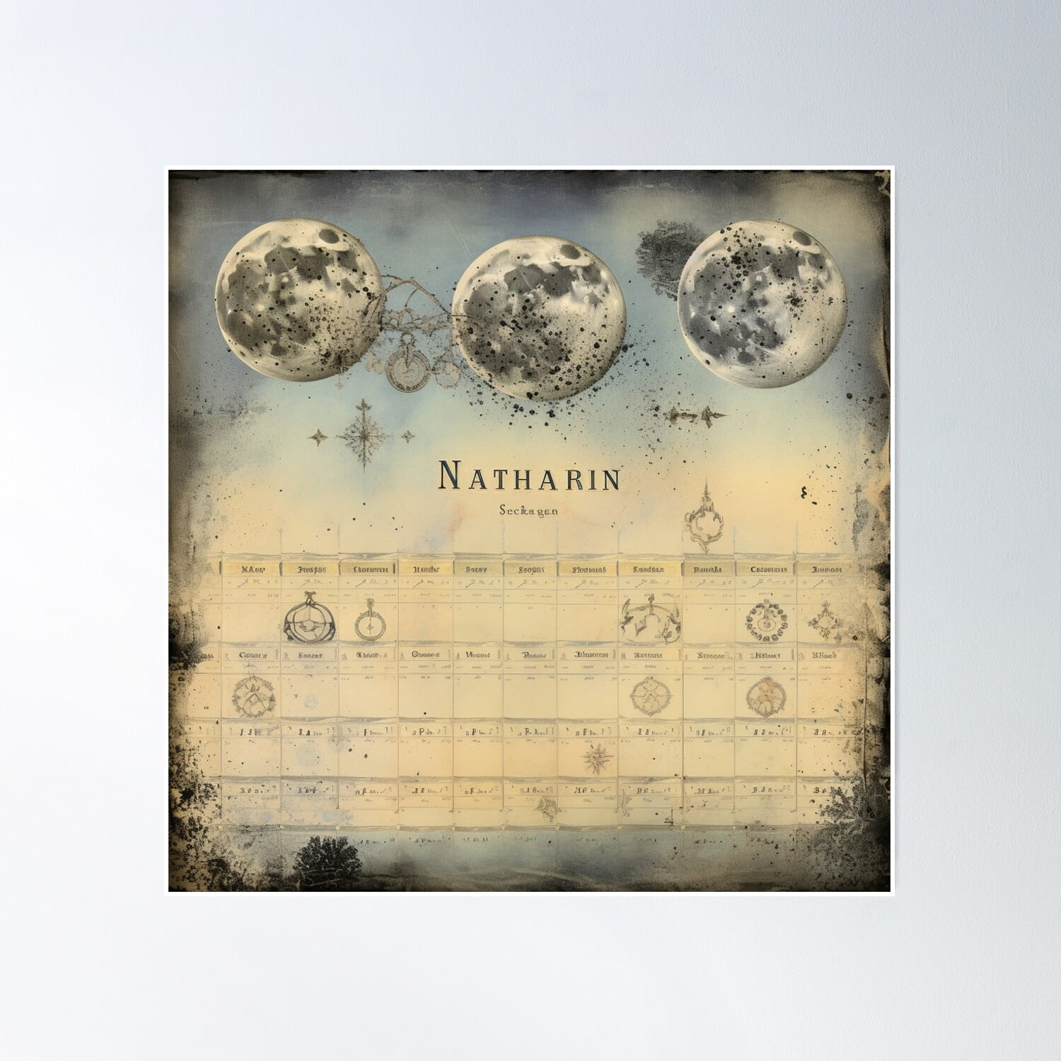 Antique Lunar Cycle - Chic Vintage Moon Calendar Poster Wall Art ...
