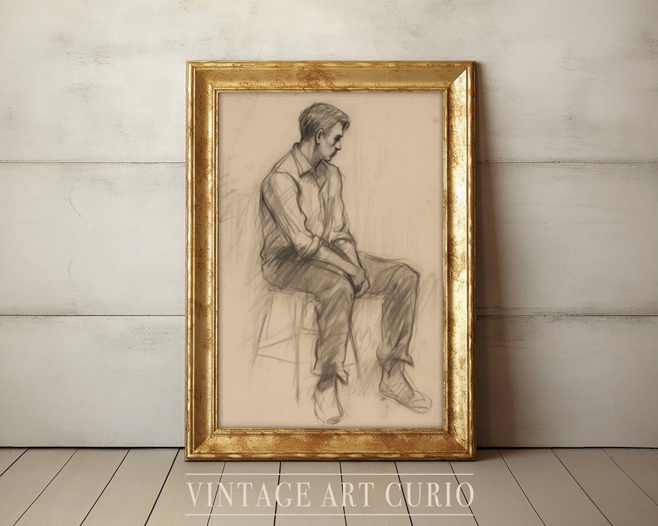 Antique Man Sketch Wall Print, Rustic Country Decor, Vintage Etching ...