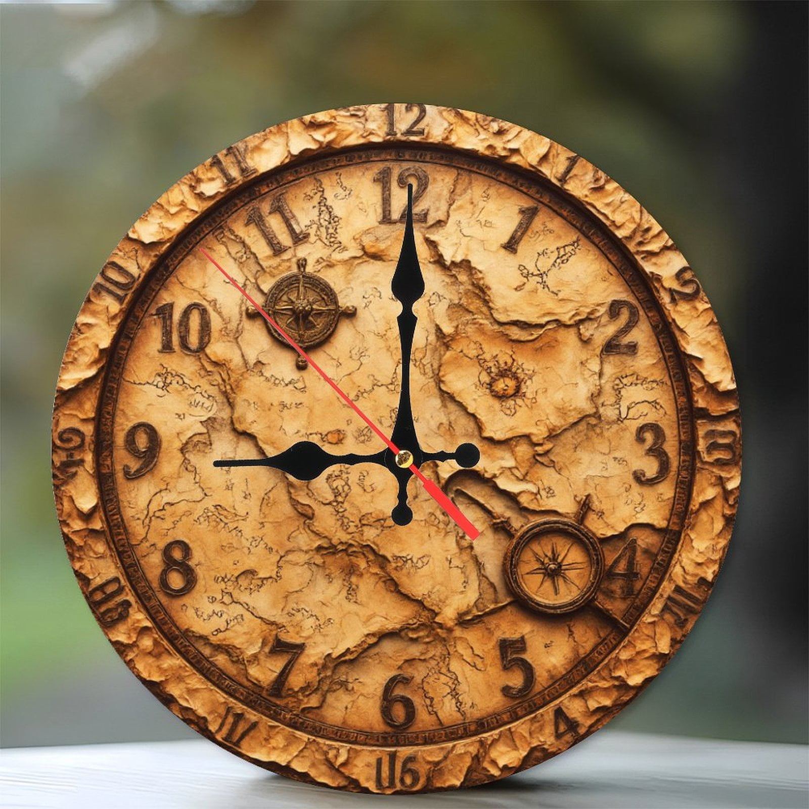 Antique Map Design Wall Clock Vintage Compass Decor Home 10-Inch Silent ...