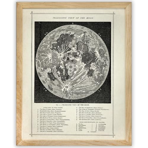 Antique Map of the Moon - 11x14 Framed Poster - Vintage Lunar Surface ...