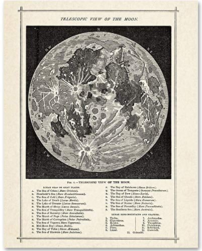 Antique Map of the Moon - 28x36 Unframed Poster - Vintage Lunar Surface ...