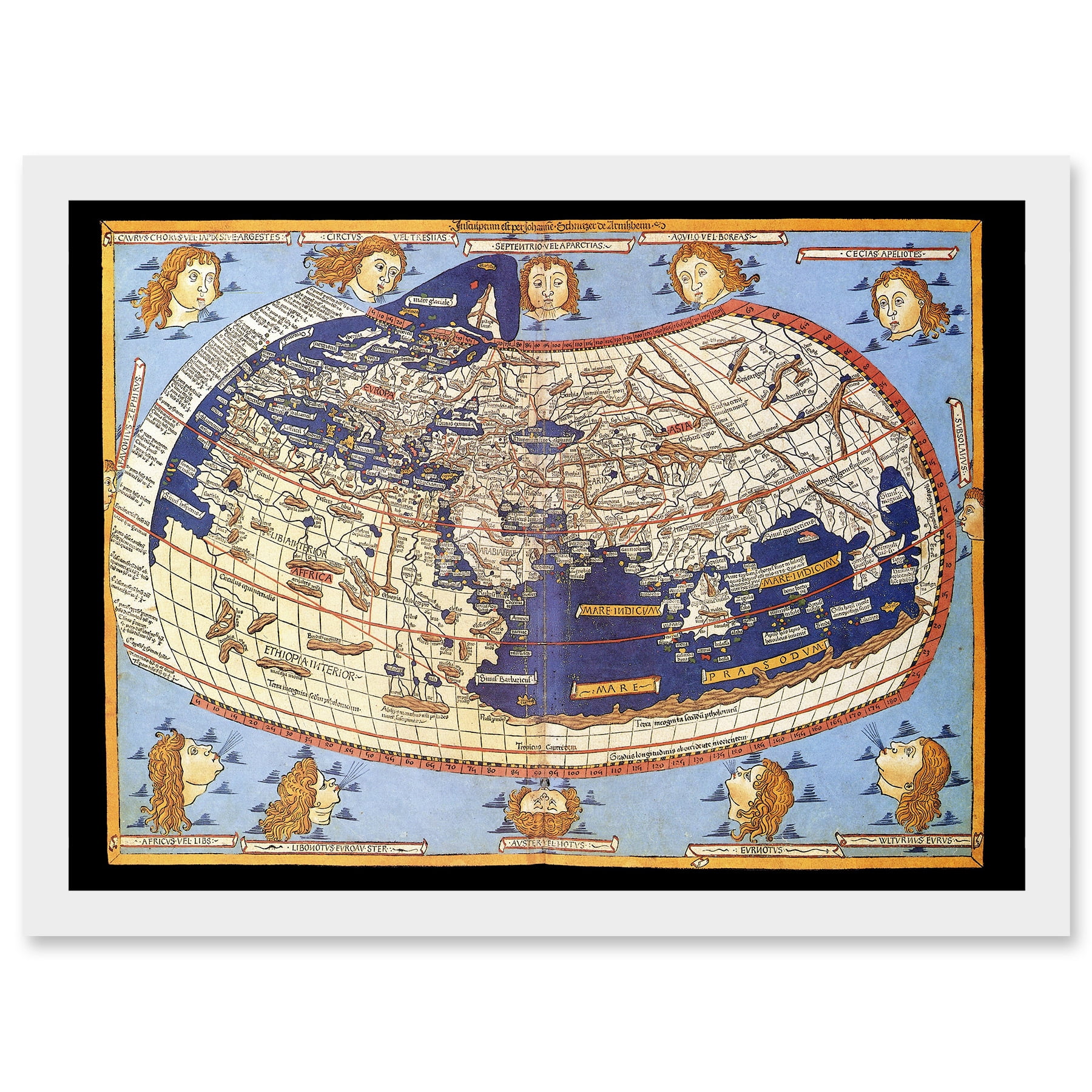 Antique Map Nicolas 1482 Ptolemy 2nd Century World Pictorial Artwork ...