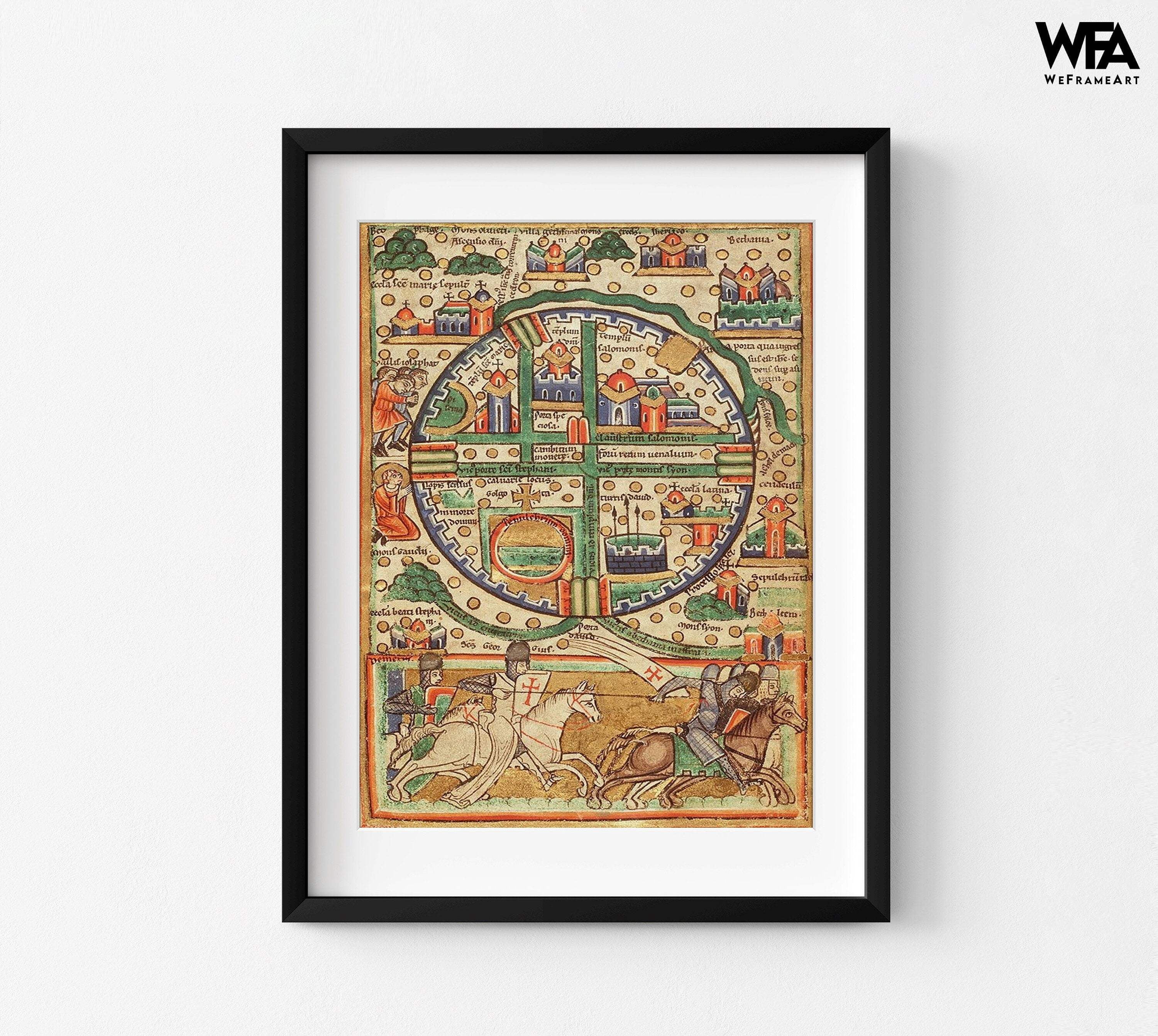 Antique Map of Jerusalem, Colorful Map Poster Print, Rustic Biblical ...