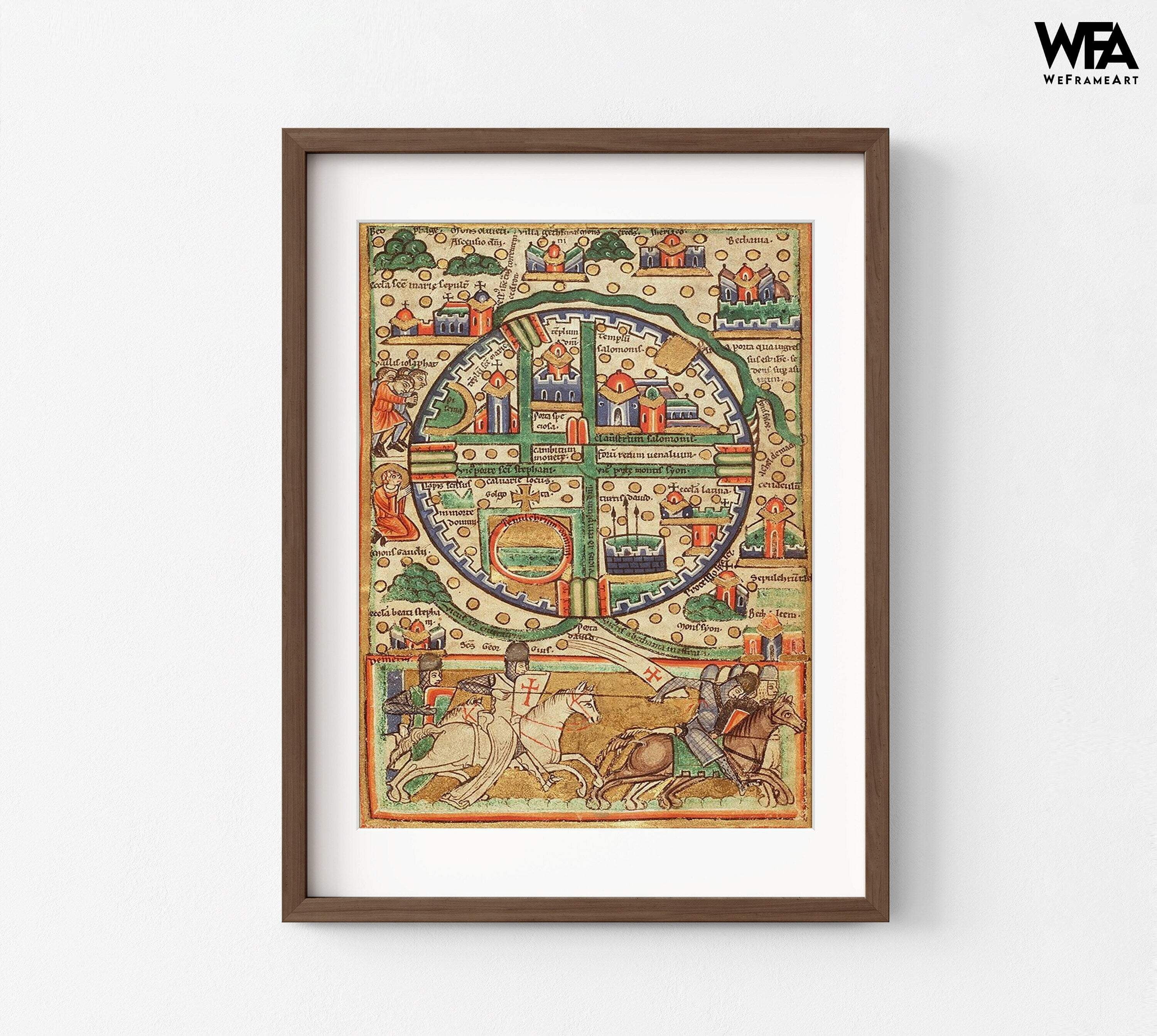 Antique Map of Jerusalem, Colorful Map Poster Print, Rustic Biblical ...