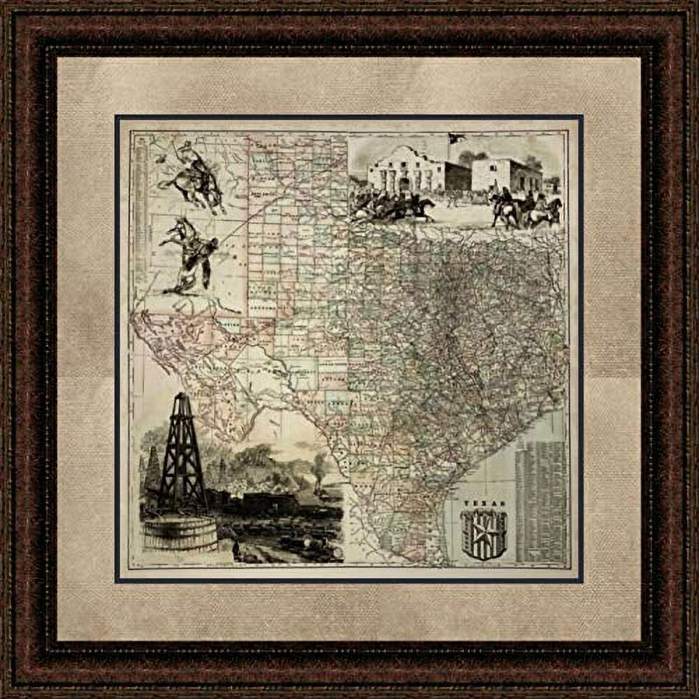 Antique Map of Texas | Framed Historic Map in Double Mat | 21L X 21W ...