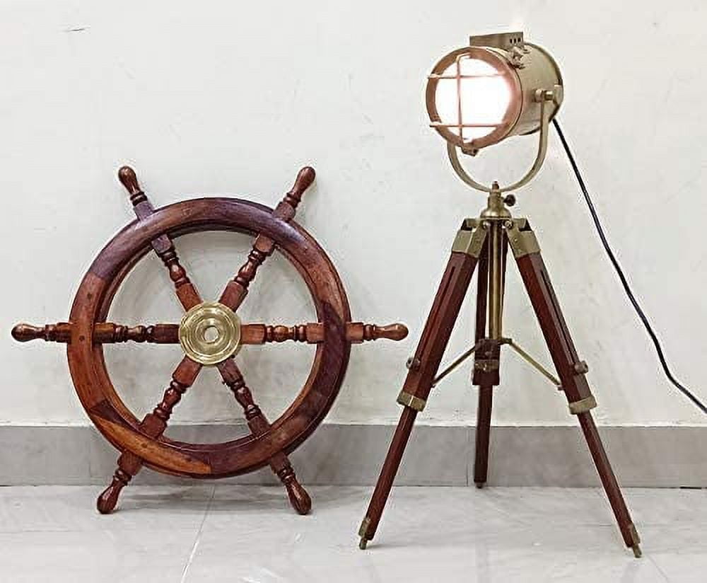 Antique Marine Small Desk Spotlight Maritime Brown Tripod Nautical ...