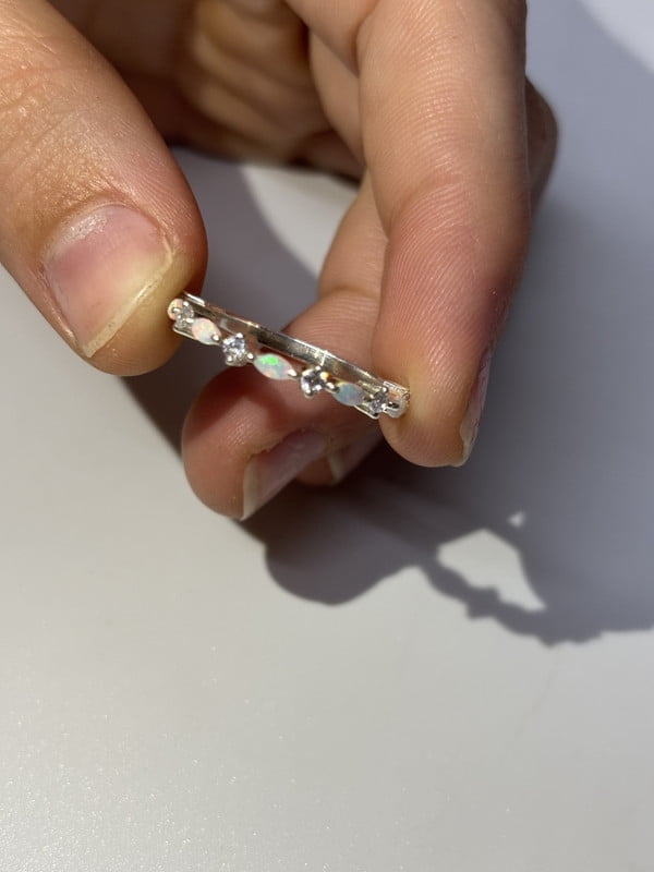 Antique Marquise cut Opal wedding band Unique Rose gold Half eternity stack band Vintage ...