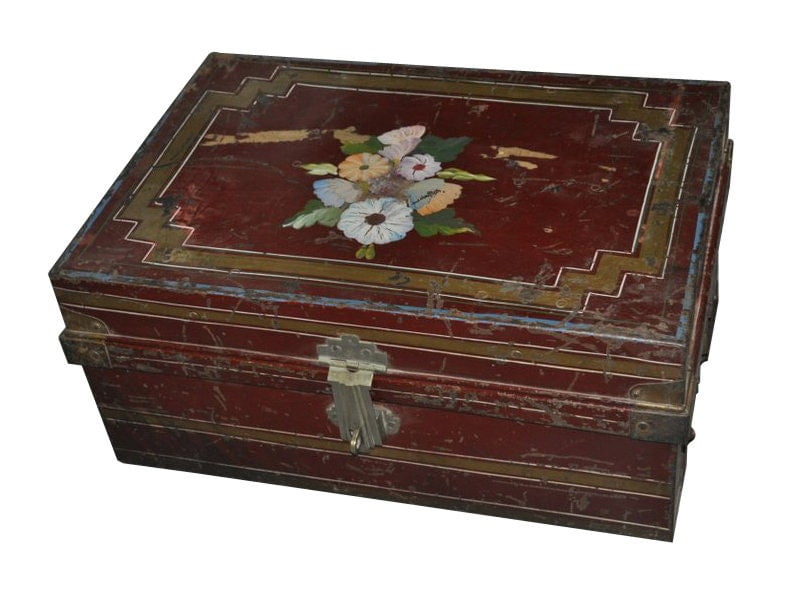 Antique Metal Manuscript Chest| Indian Temple Trunk| Vintage Keepsake ...