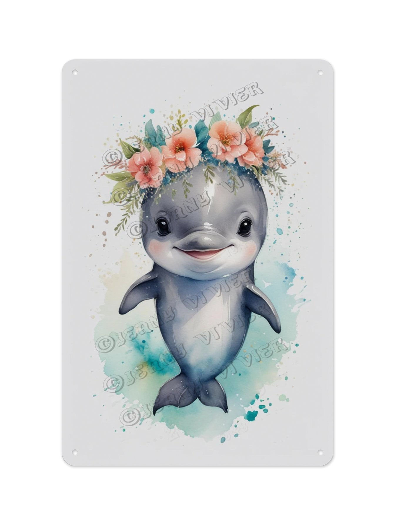 Antique Metal Sign, Aluminum, 8 x 12 Inches, Watercolor Dolphin Design ...