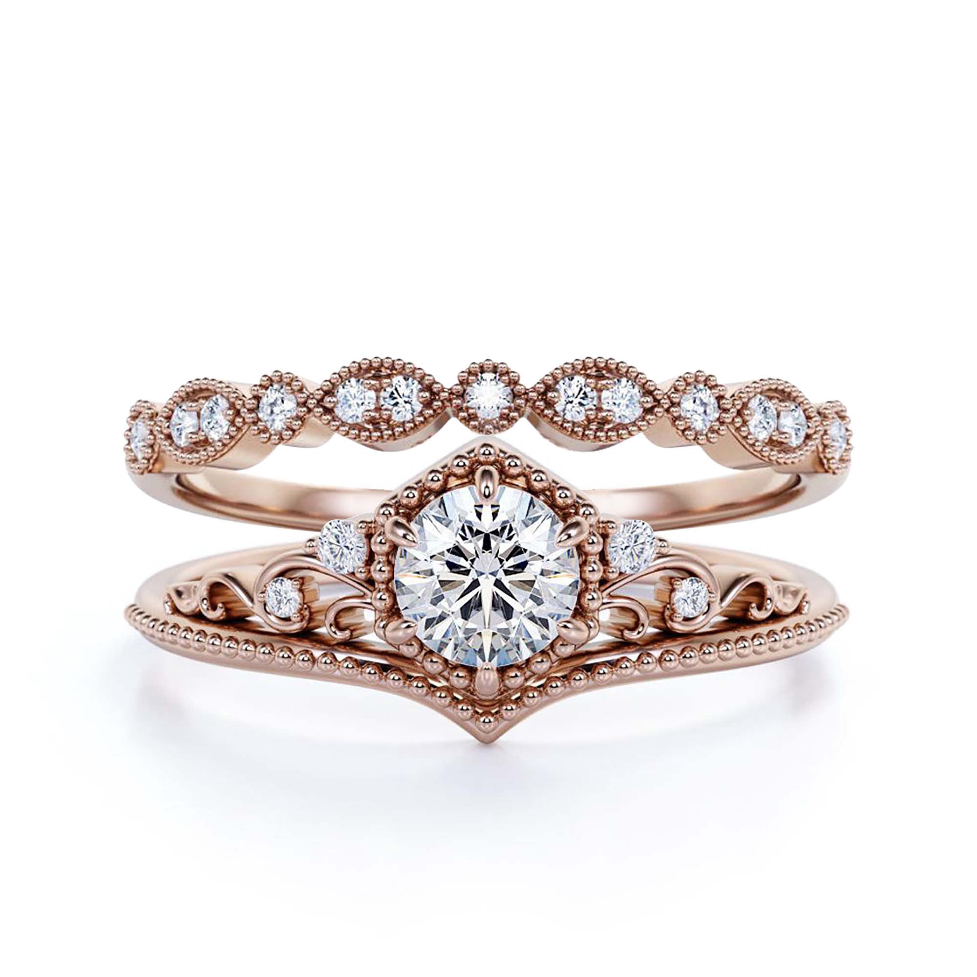 Antique Milgrain Art Deco 2.00 Carat Round Cut Crown Diamond Moissanite ...