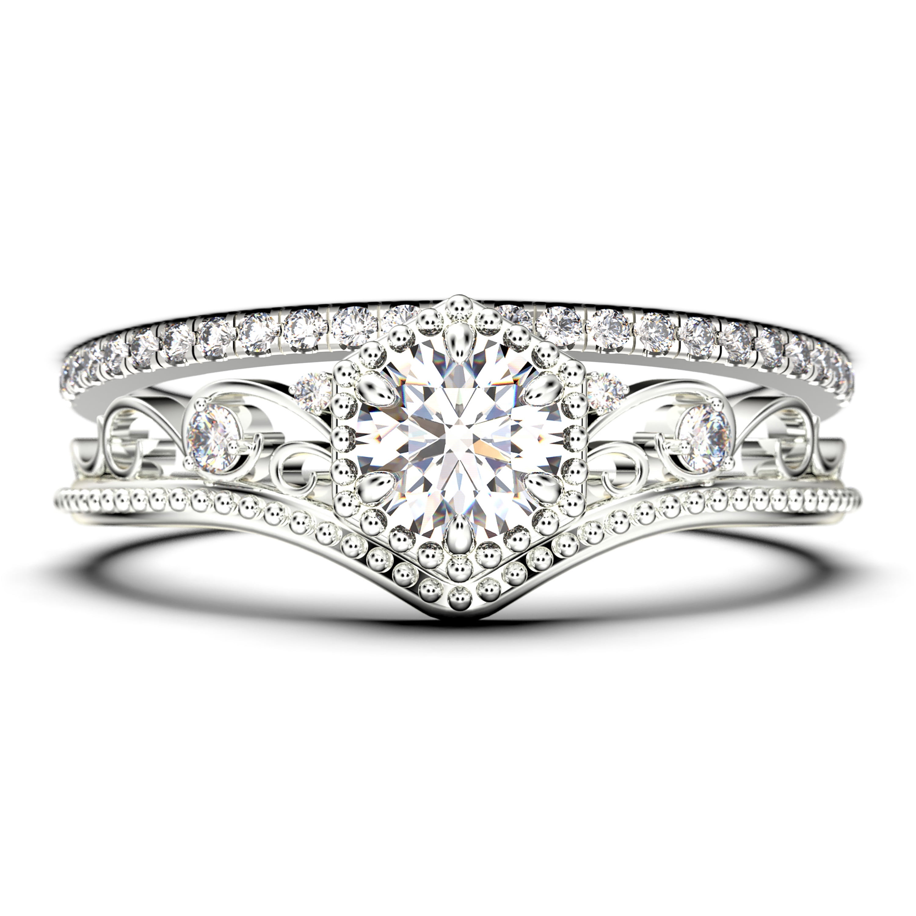 Antique Milgrain Art Deco 2.00 Carat Round Cut Crown Diamond Moissanite ...