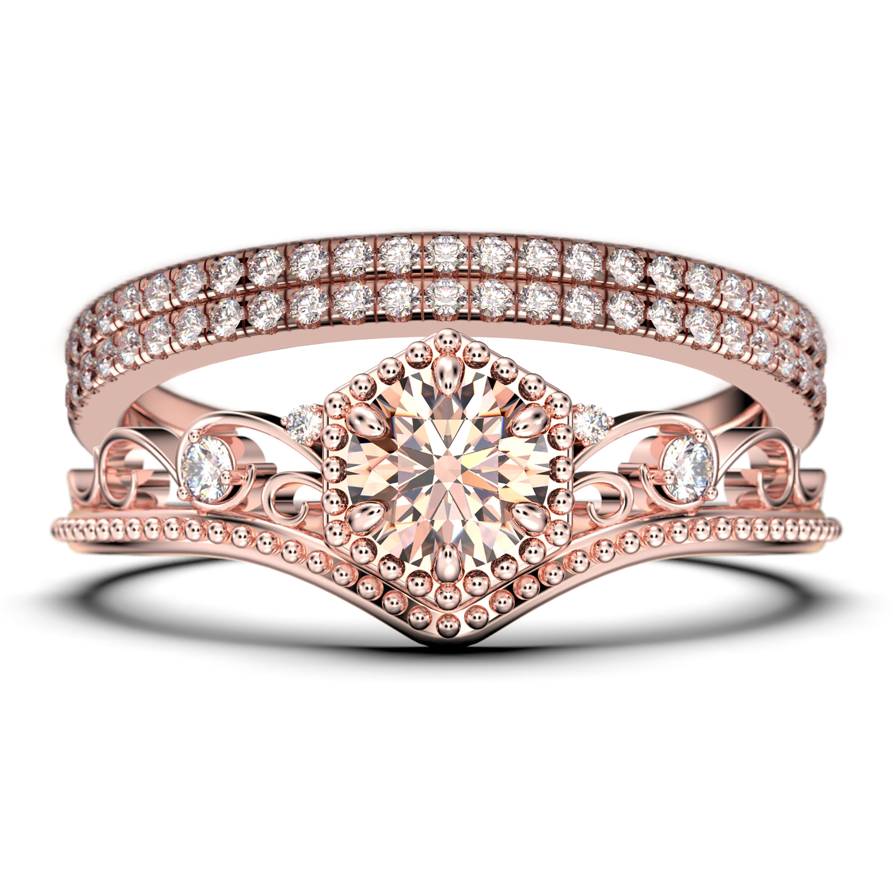 Antique Milgrain Art Deco 2.50 Carat Round Cut Crown Morganite And ...