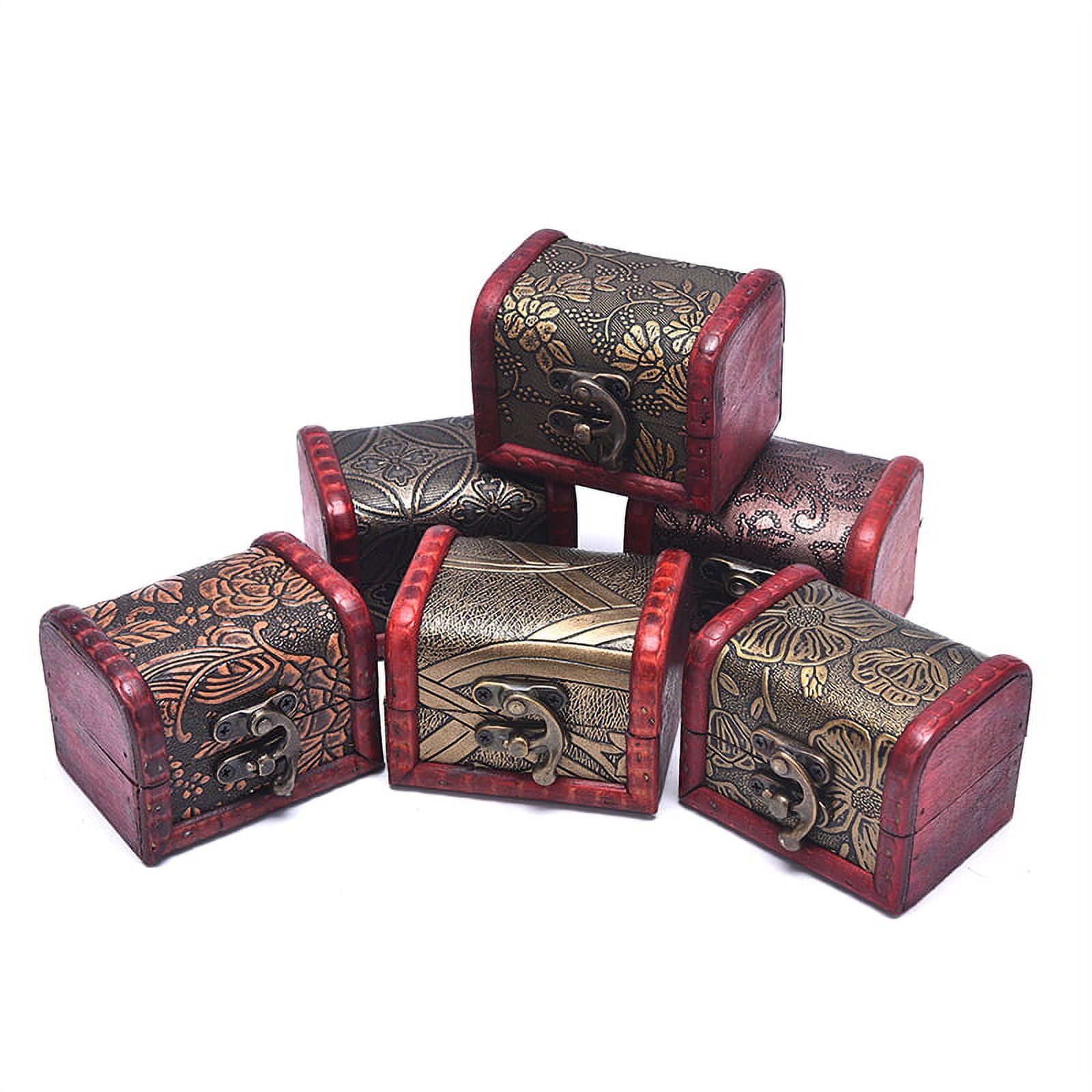 Antique Mini Wood Treasure Chest Storage Box Jewelry Organizer Box Gift ...