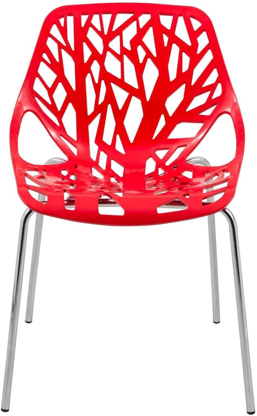 Antique Modern Dining Chair with Chromed Legs, Red, 22" D x 21" W x 31 ...